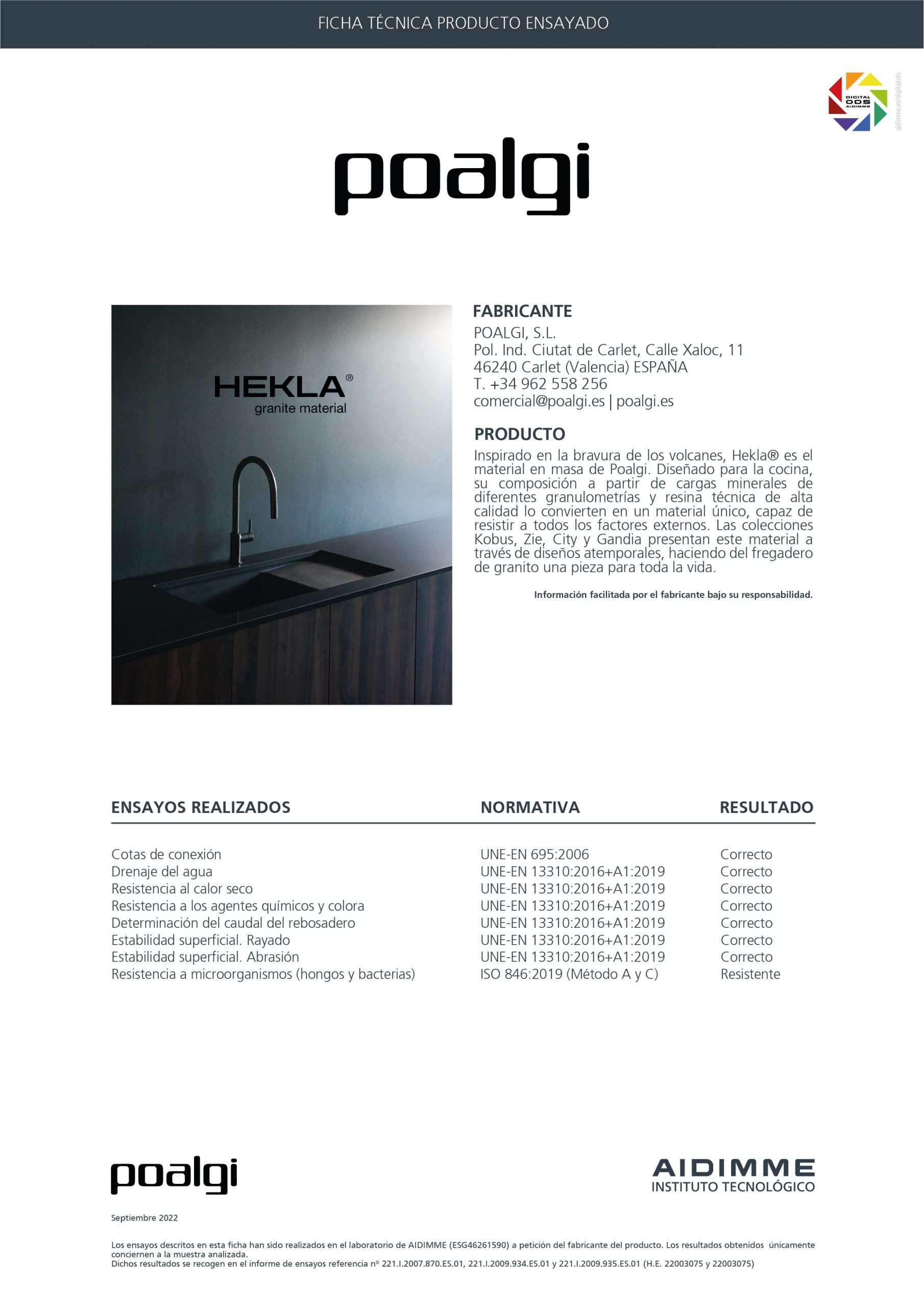 POALGI presenta la ficha de técnico comercial avalada por AIDIMME de Hekla® el material ...